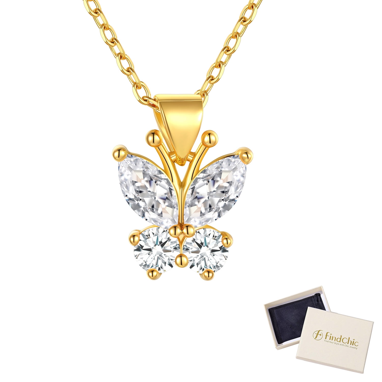 FindChic Dainty Butterfly Pendant Necklaces for Women, 14K Gold Plated ...