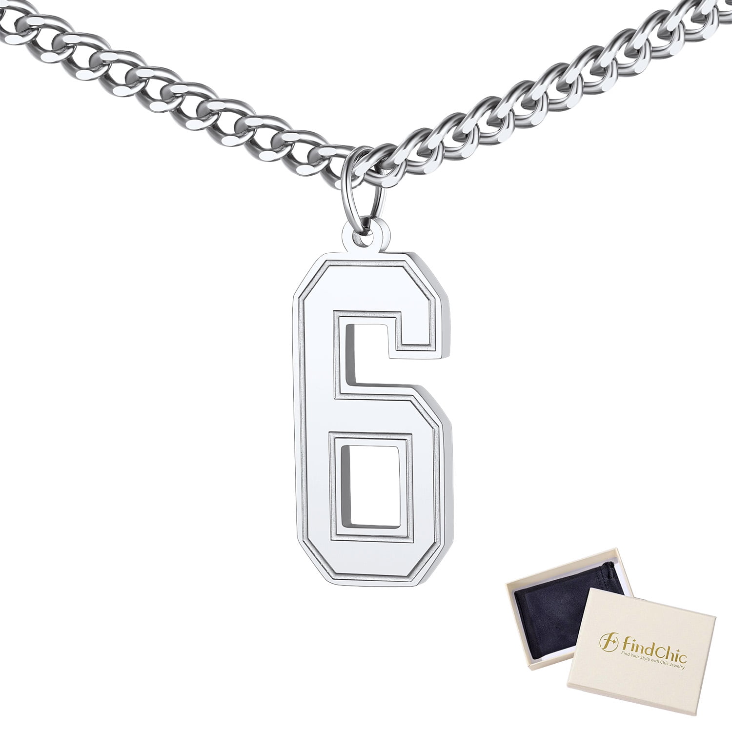 FindChic Football Necklaces for Men, Stainless Steel Number 0-9 Pendant ...