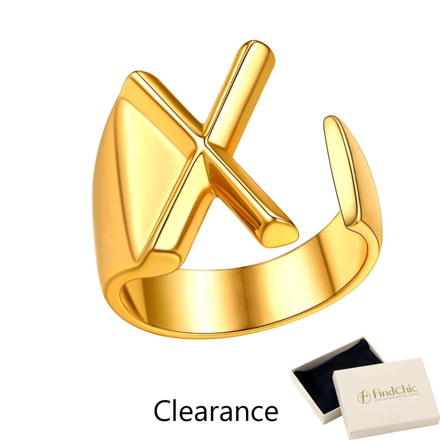 FindChic Initial Rings for Women 14K Gold Plated Alphabet X Cuff Rings ...