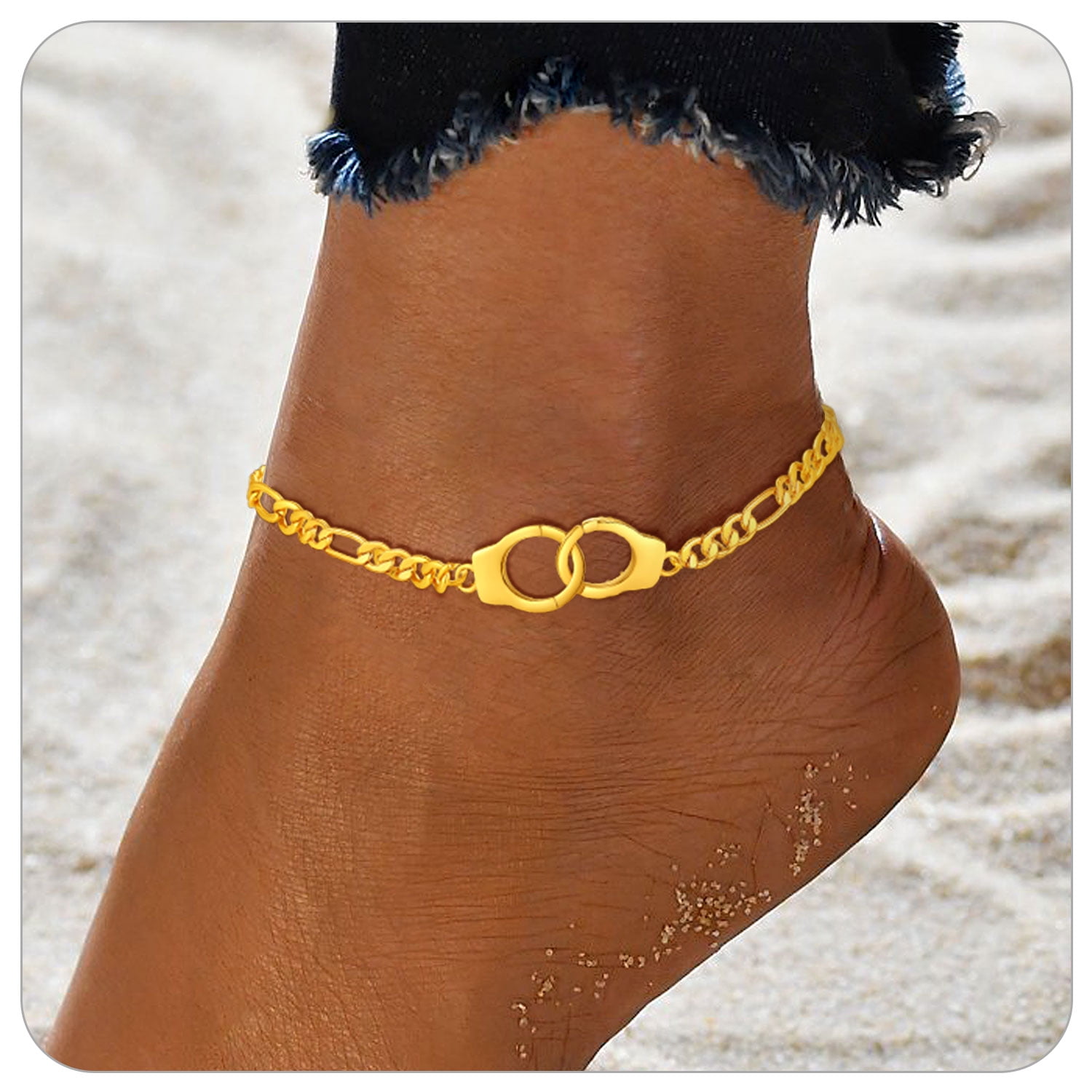 FindChic Handcuff Ankle Bracelets for Women 14K Gold Plated Anklets Stainless Steel 8.5 ...