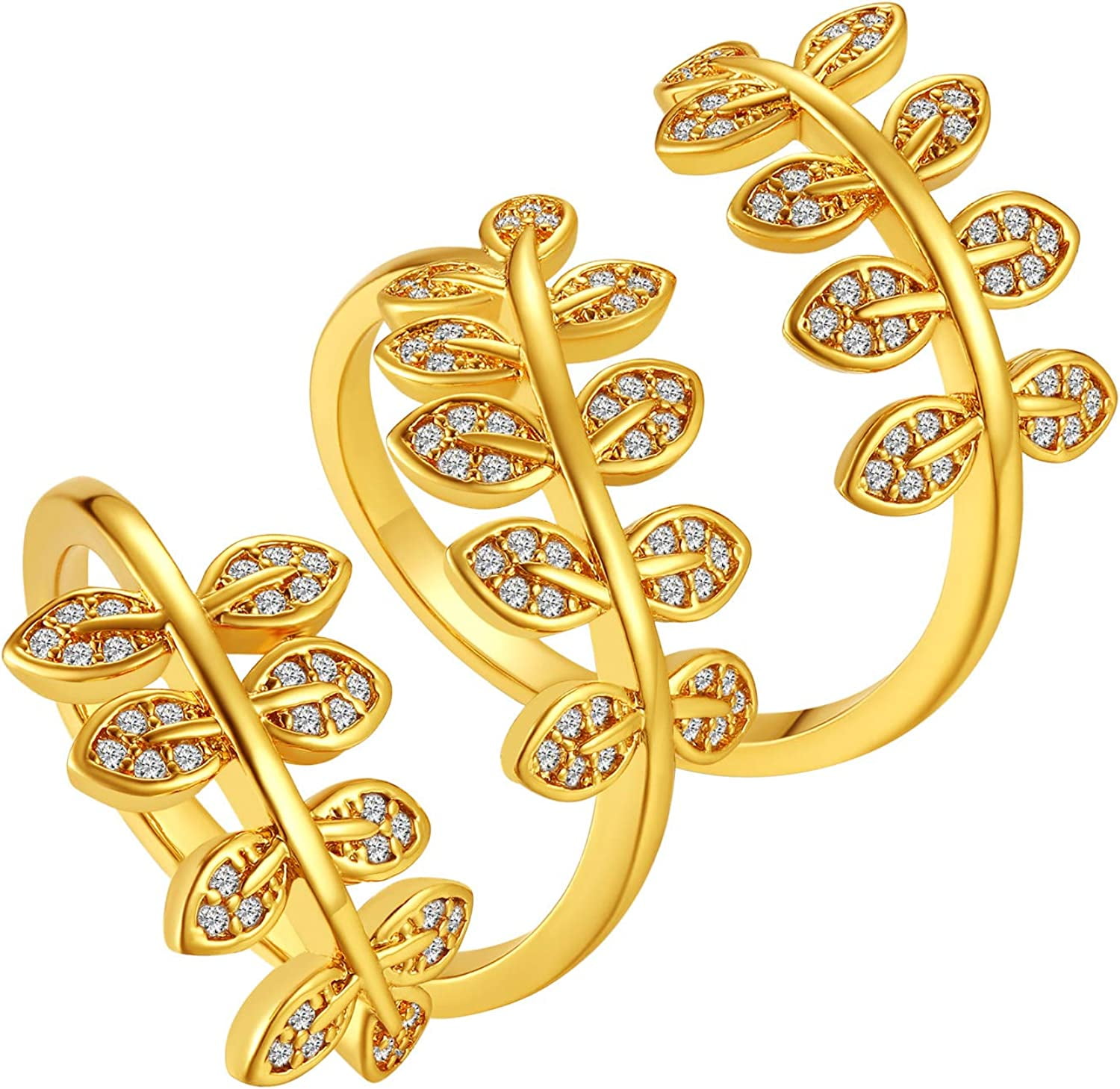 FindChic Leaf Cluster 18K Gold Plated Long Statement Rings for Women CZ ...