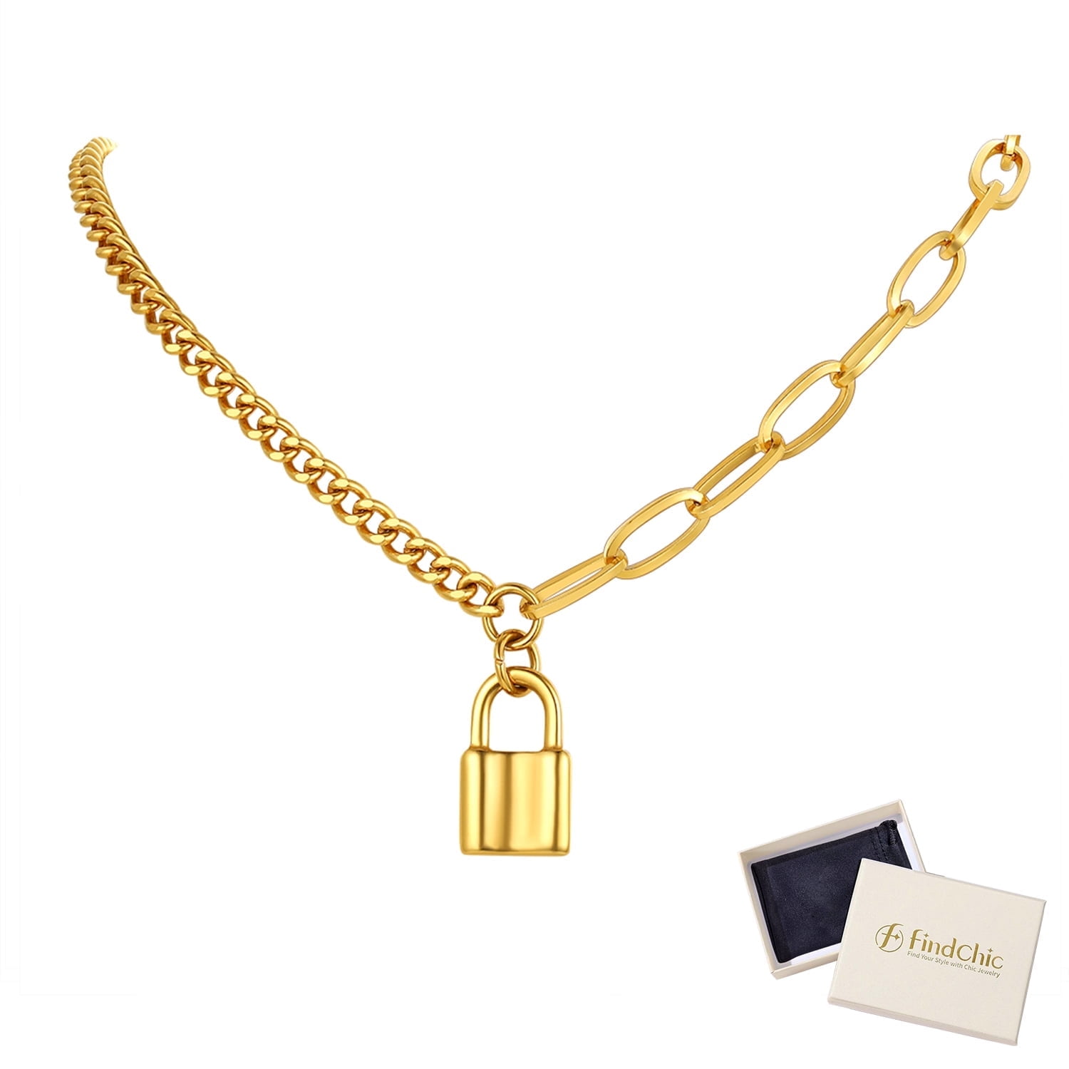 FindChic Handcuff Padlock Pendant Necklaces for Women 14K Gold Plated ...