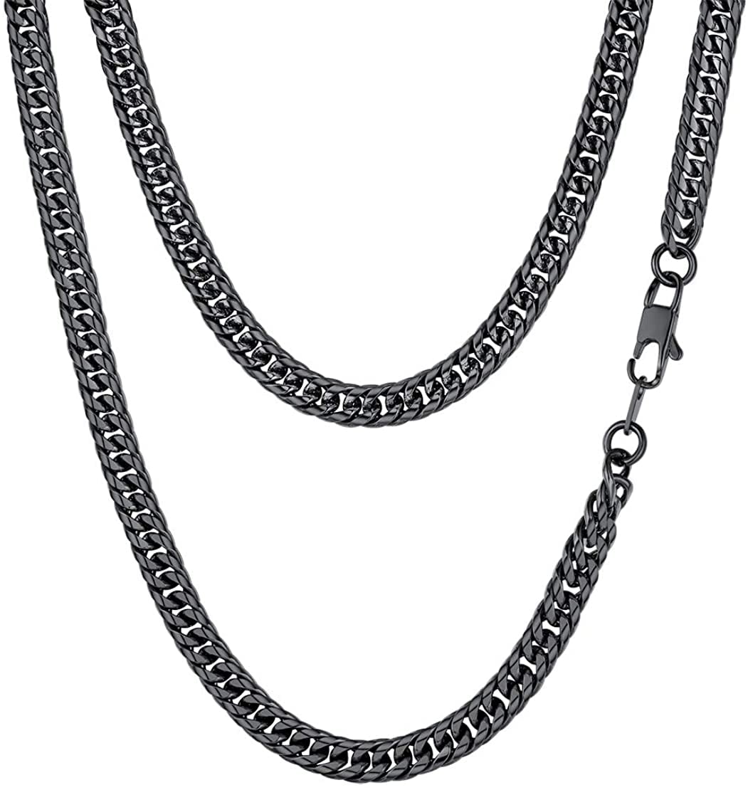 FindChic Men Curb Chain Necklace Stainless Steel/Black Chunky Double ...
