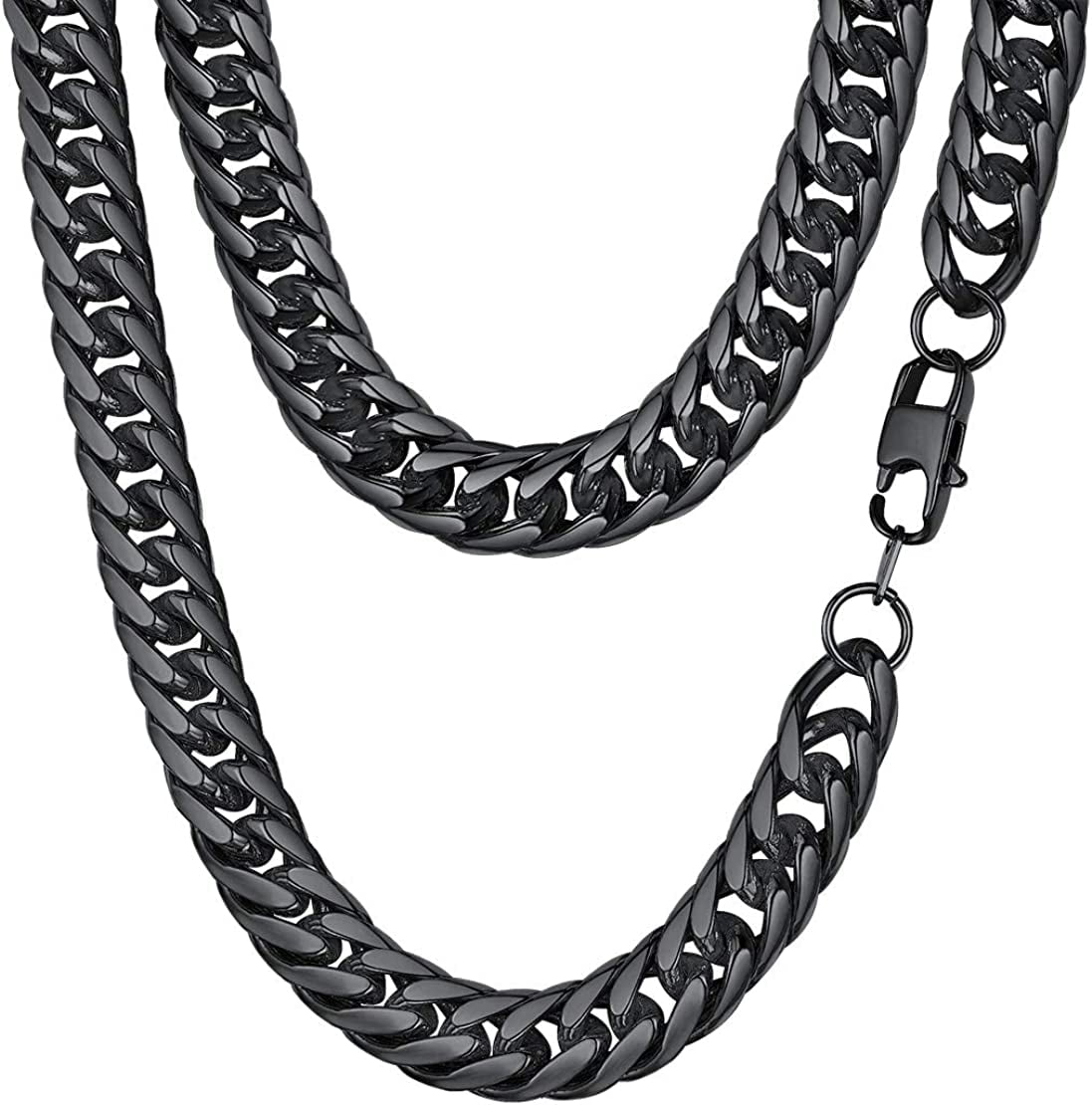 FindChic Men Curb Chain Necklace Stainless Steel/Black Chunky Double ...