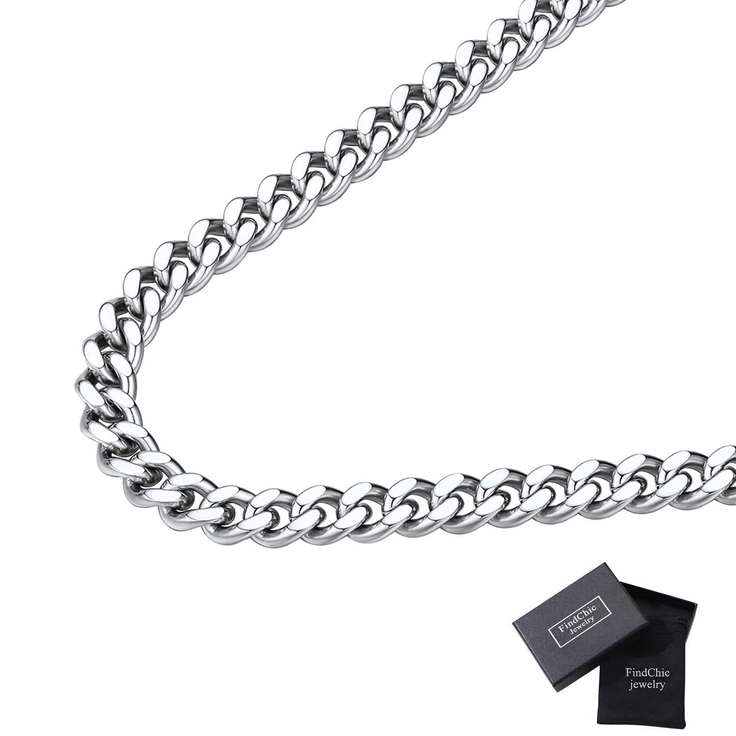FindChic Men Curb Chain Necklace Stainless Steel Chunky Cuban Link Hip ...