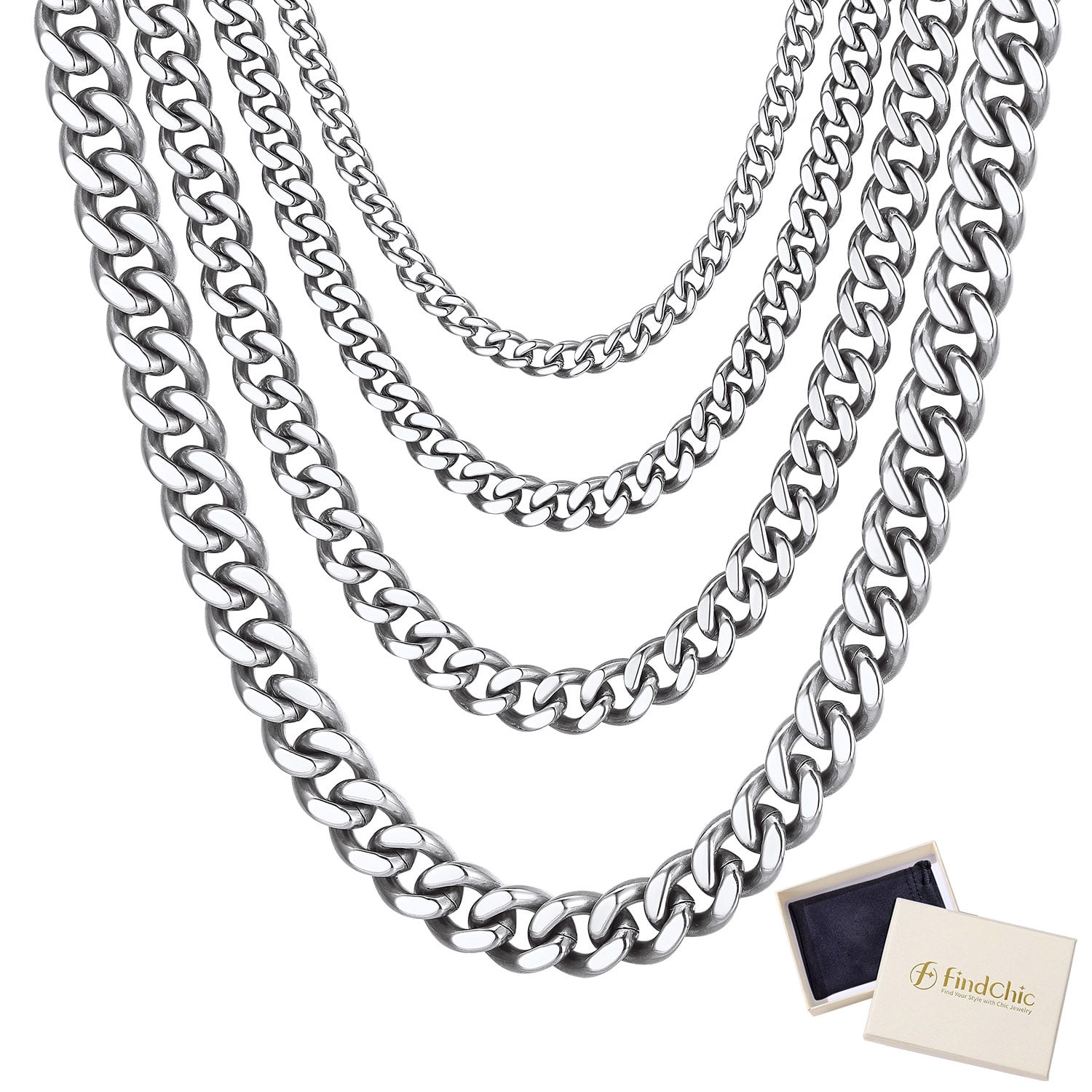 FindChic Men Curb Chain Necklace Stainless Steel Chunky Cuban Link Hip ...