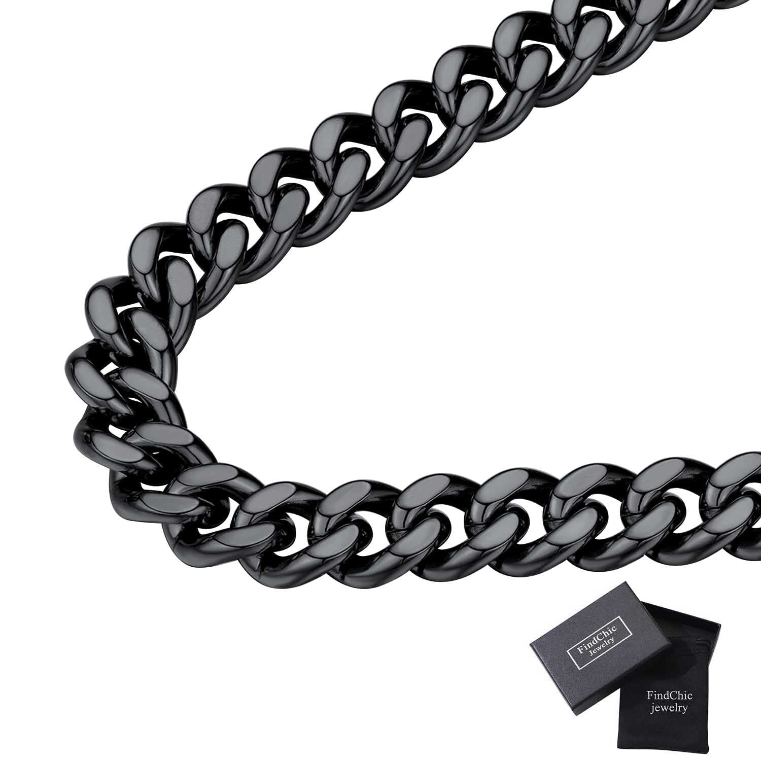 FindChic Men Curb Link Chain Necklace Black Chunky Hip Hop Neck Chains ...