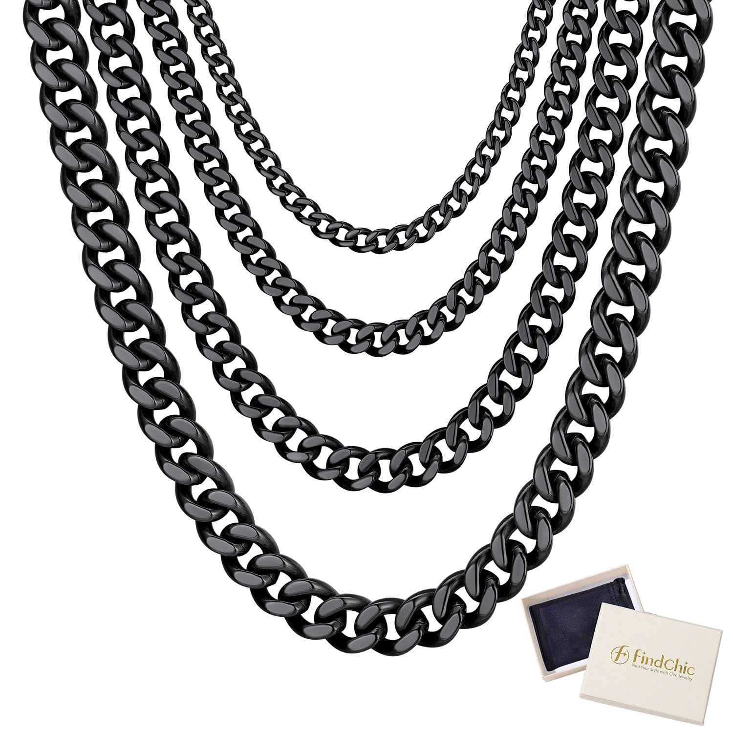 FindChic Mens Jewlery Curb Link Chain Necklace Black Chunky Hip Hop ...