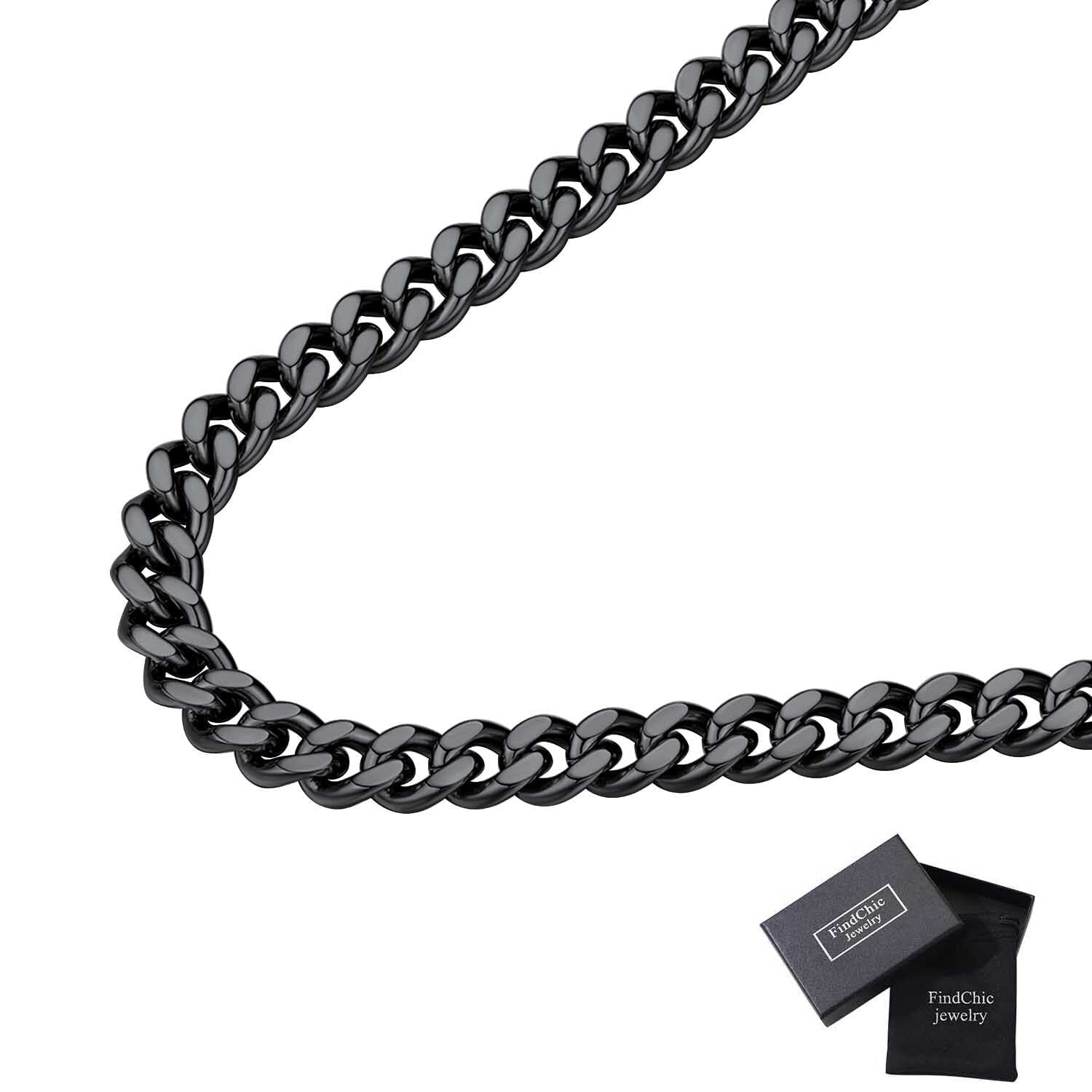 FindChic Men Curb Link Chain Necklace Black Chunky Hip Hop Neck Chains ...