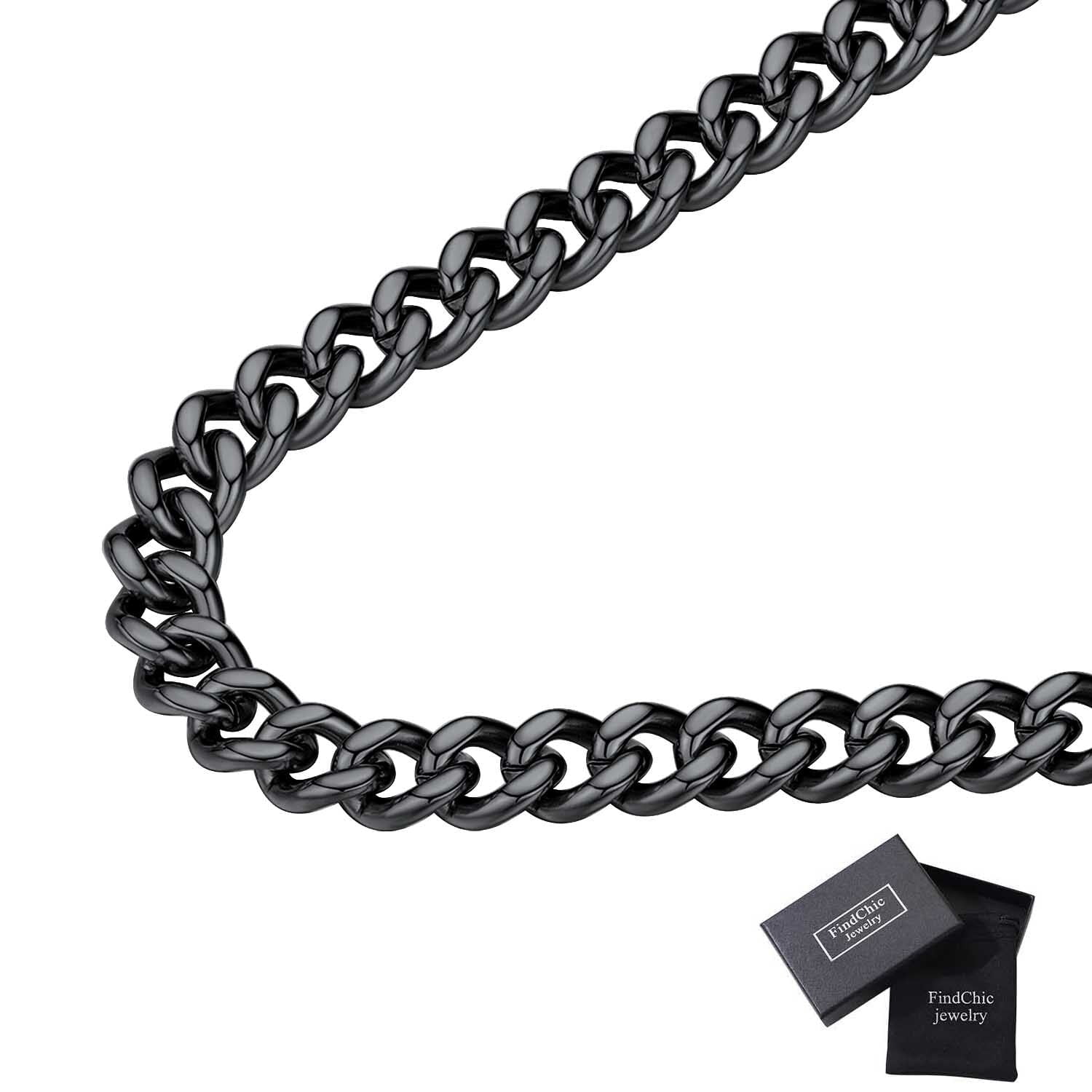 FindChic Men Curb Link Chain Necklace Black Chunky Hip Hop Neck Chains ...