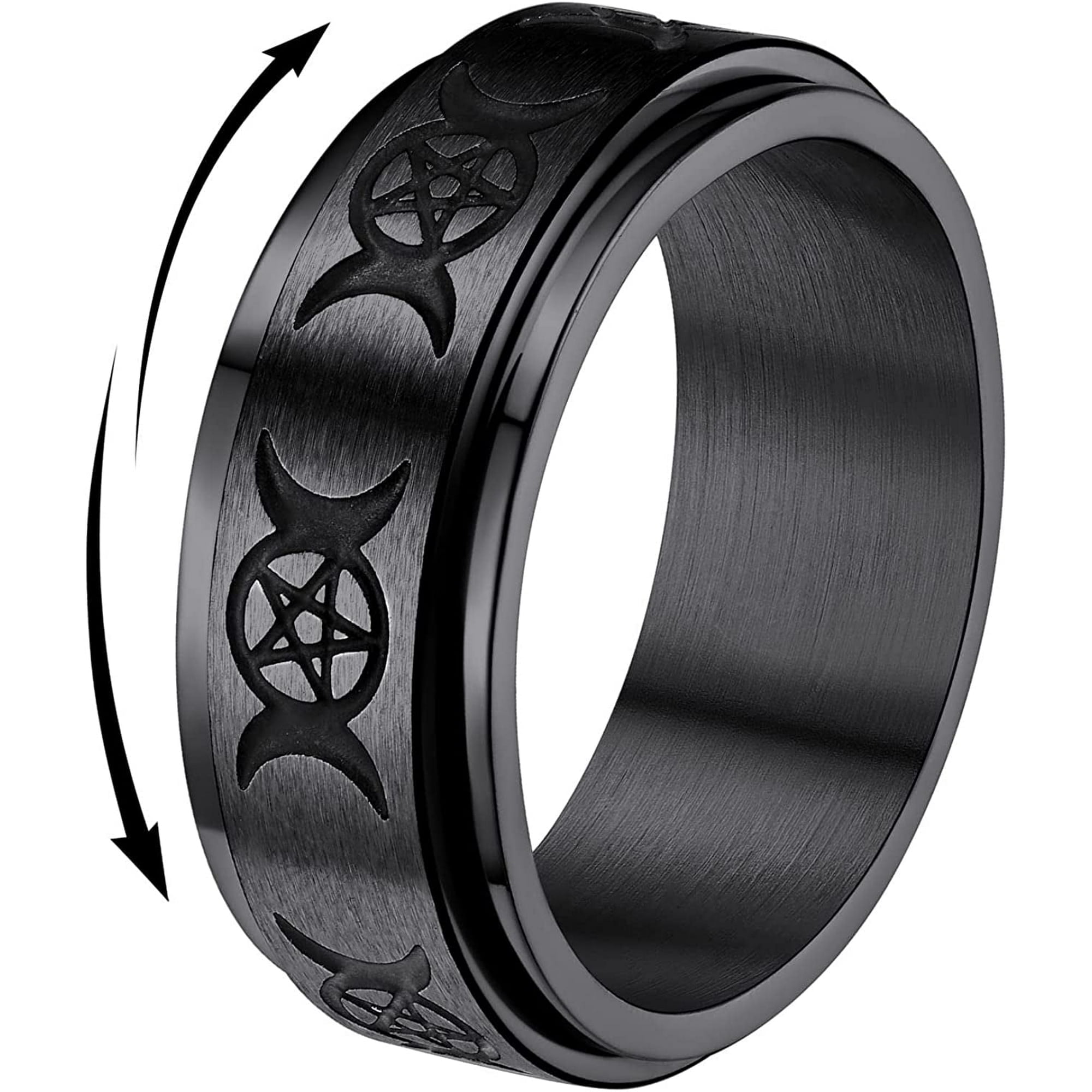 FindChic Triple Moon Rings for Men Black Stainless Steel Spinner Band ...