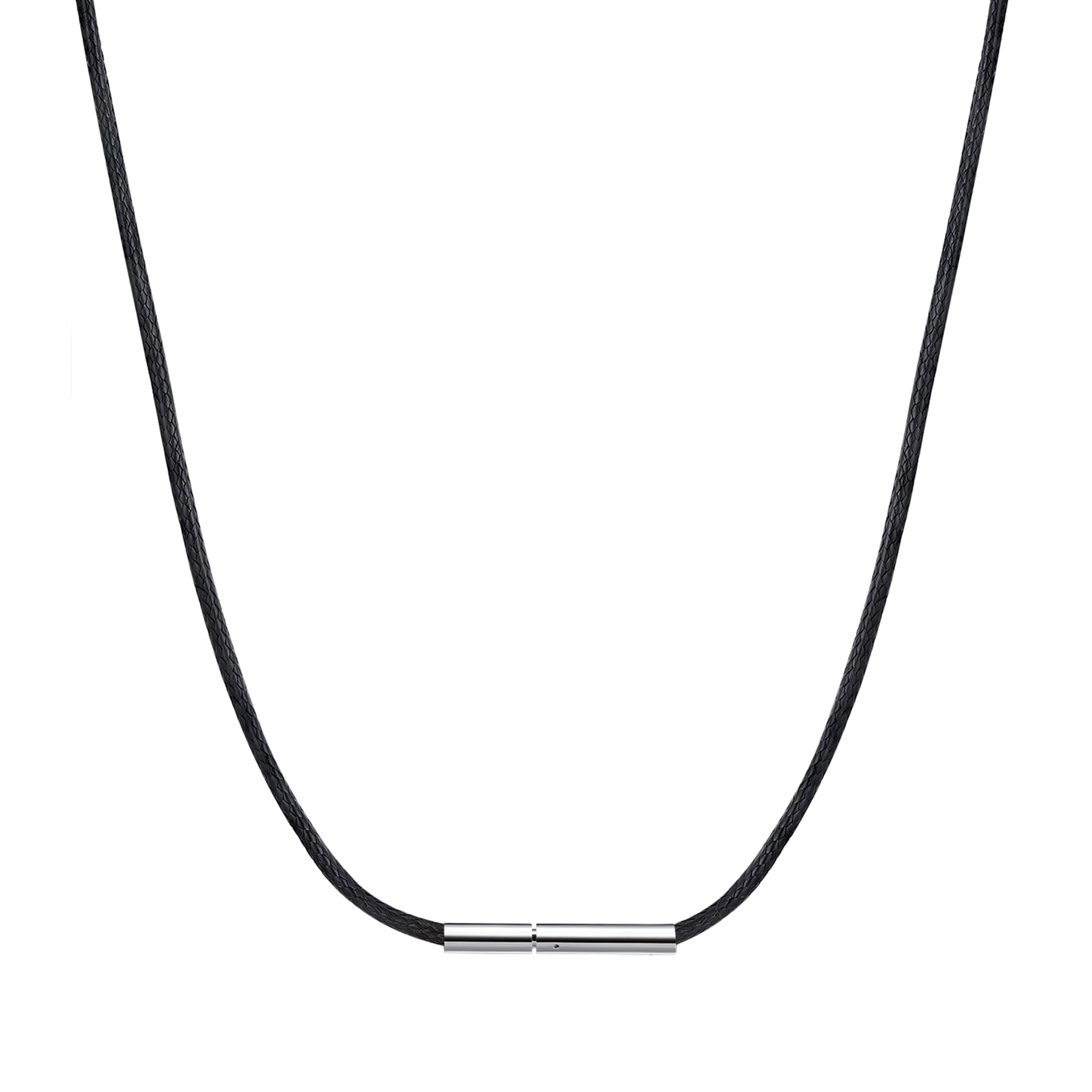 FindChic Men Waterproof Black Leather Cord Necklaces, Stainless Steel ...