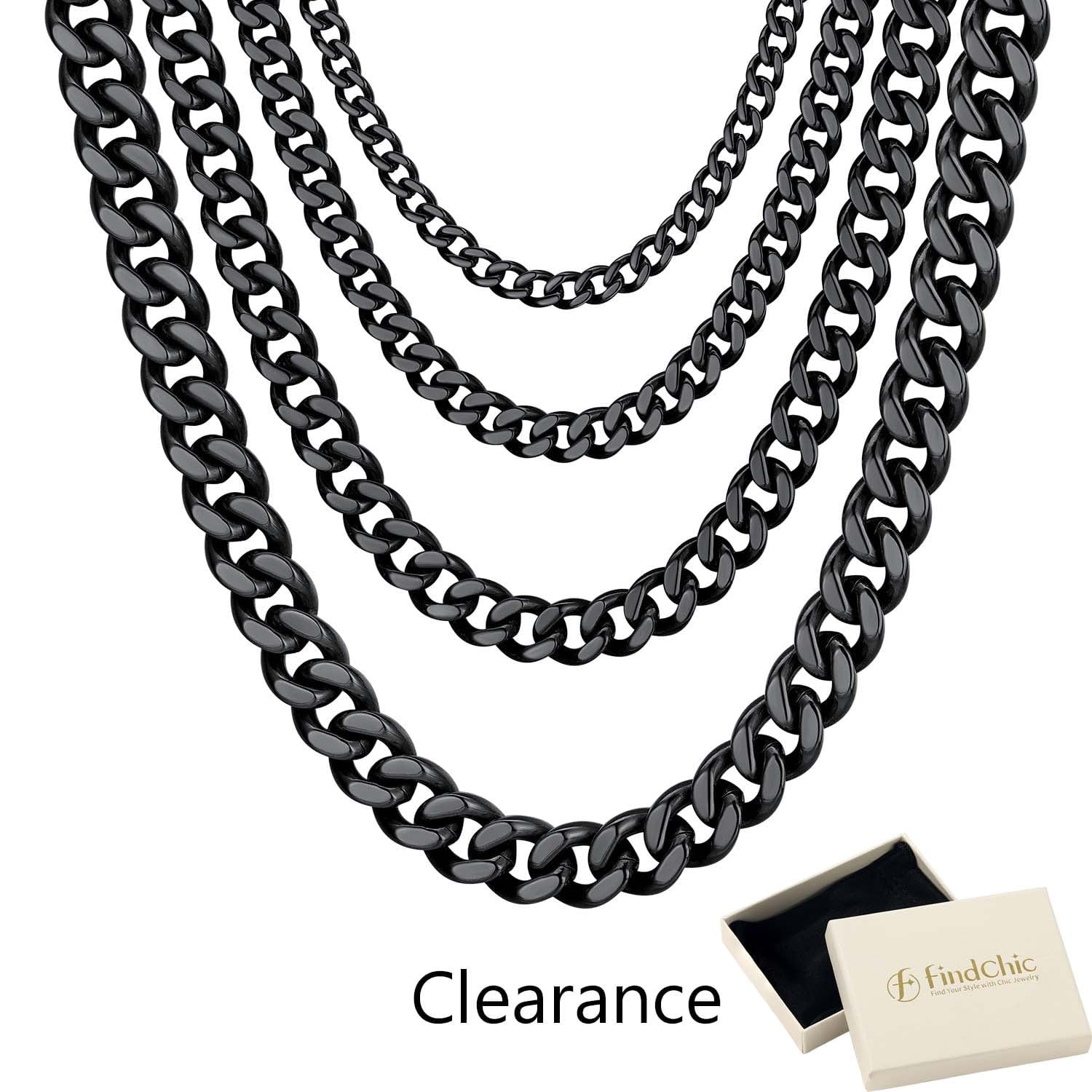 FindChic Necklace for Men Black Chains Necklaces Chunky Double Tight ...