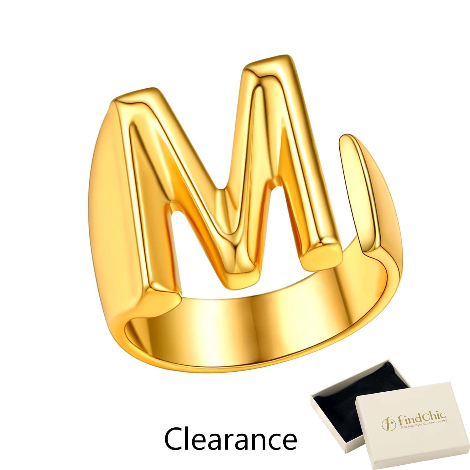 FindChic Initial Rings for Women 14K Gold Plated Alphabet M Cuff Rings ...