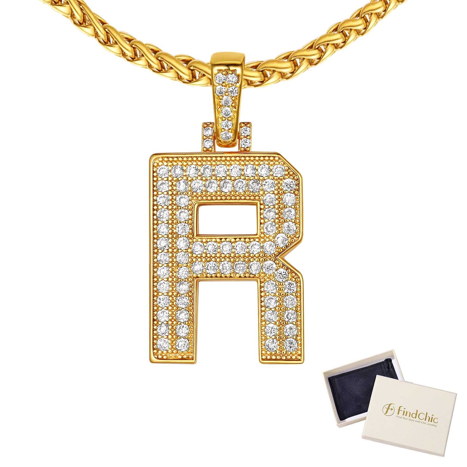 FindChic 18K Gold Plated Stainless Steel R Initial Pendant, 22" Wheat ...