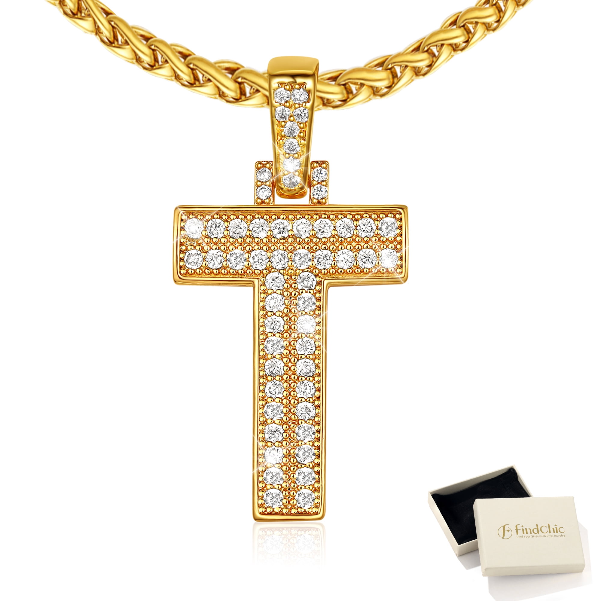 FindChic Big Initial Necklace for Women Men 14K Gold Plated Cubic ...