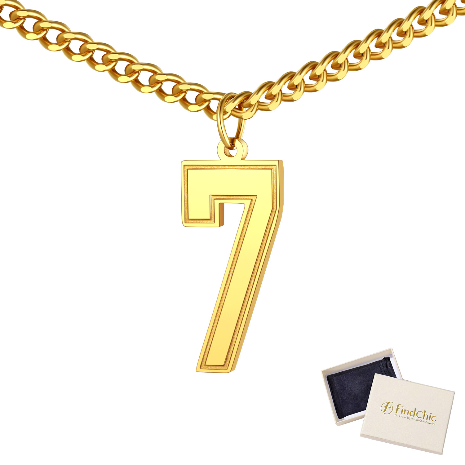 FindChic 0 to 9 Sports Number Necklace for Men Stainless Steel Chain ...