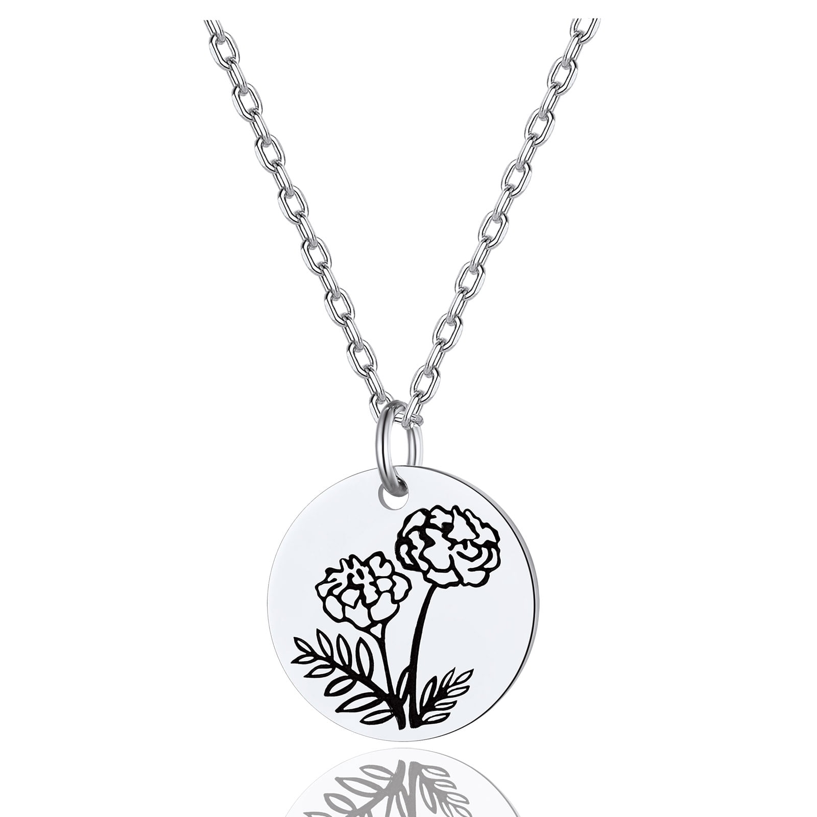 Findchic Sterling Silver Custom Birth Flower Necklaces For Women Personalized Floral Pendant