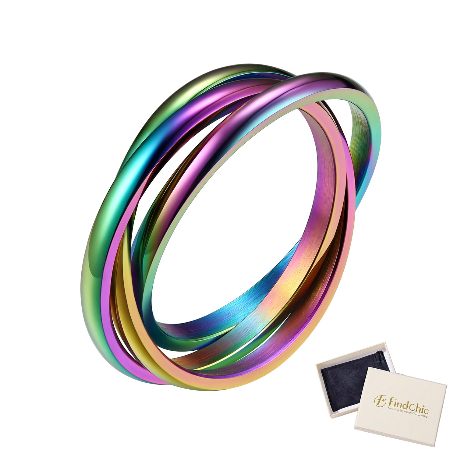 FindChic Band Rings for Women/Men Triple Rainbow Color Interlocked ...
