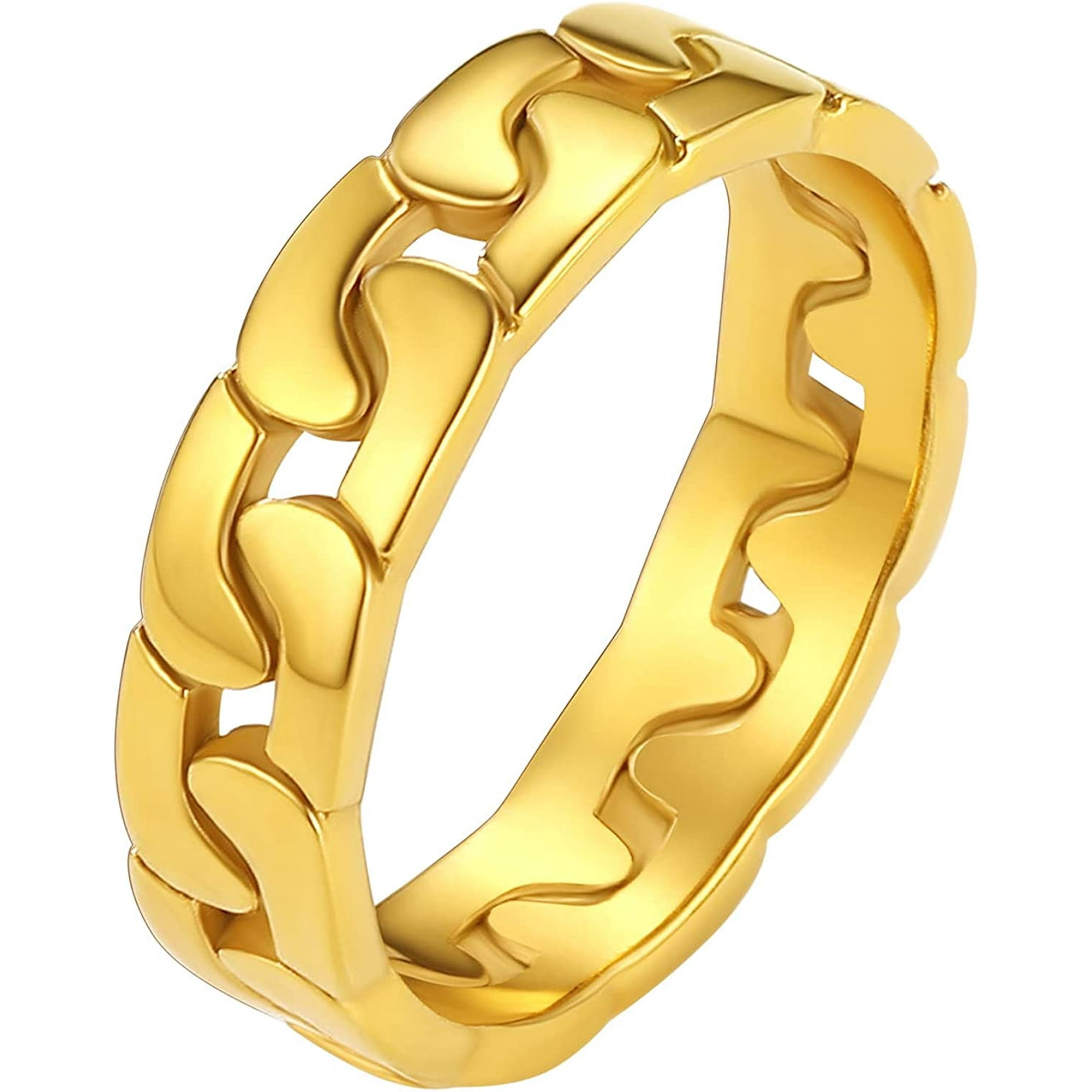 FindChic Cuban Link 14K Gold Plate Rings for Mens Hip Hop Band Rings ...