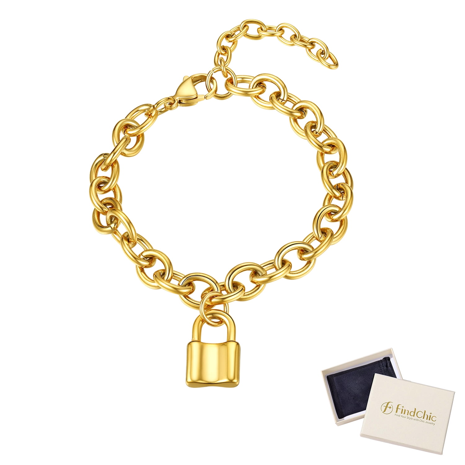 FindChic Lock Bracelets for Women Stainless Steel/Black/14 K Gold ...