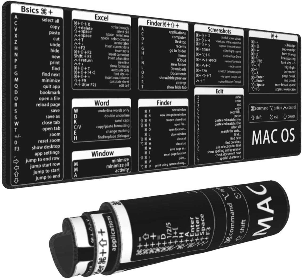 Finder Excel Word Basic Os Shortcuts Key Mouse Pad XL Extended Mat, Non ...