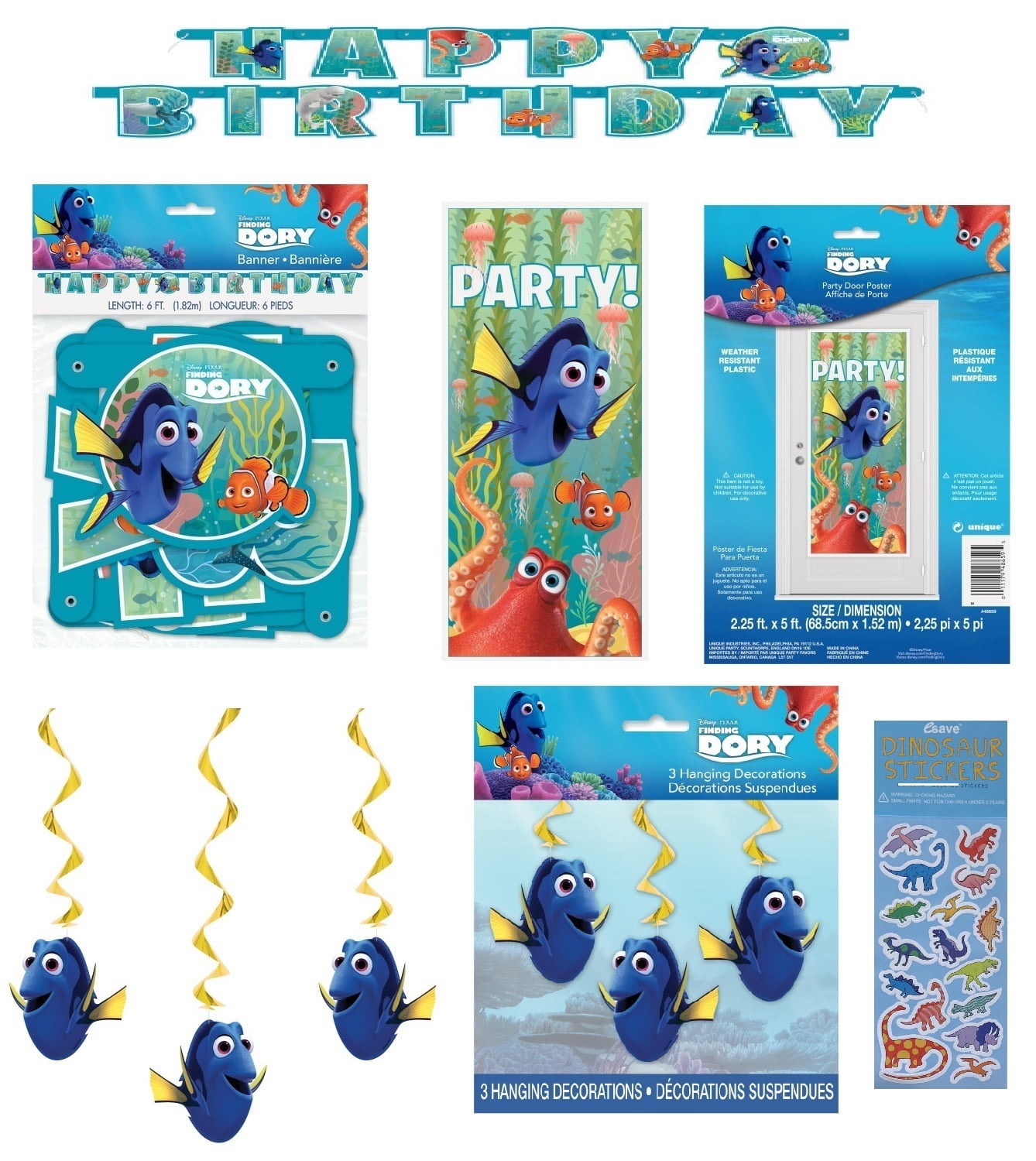 Finding Dory Birthday Party Supplies Bundle includes 1 Happy Birthday ...