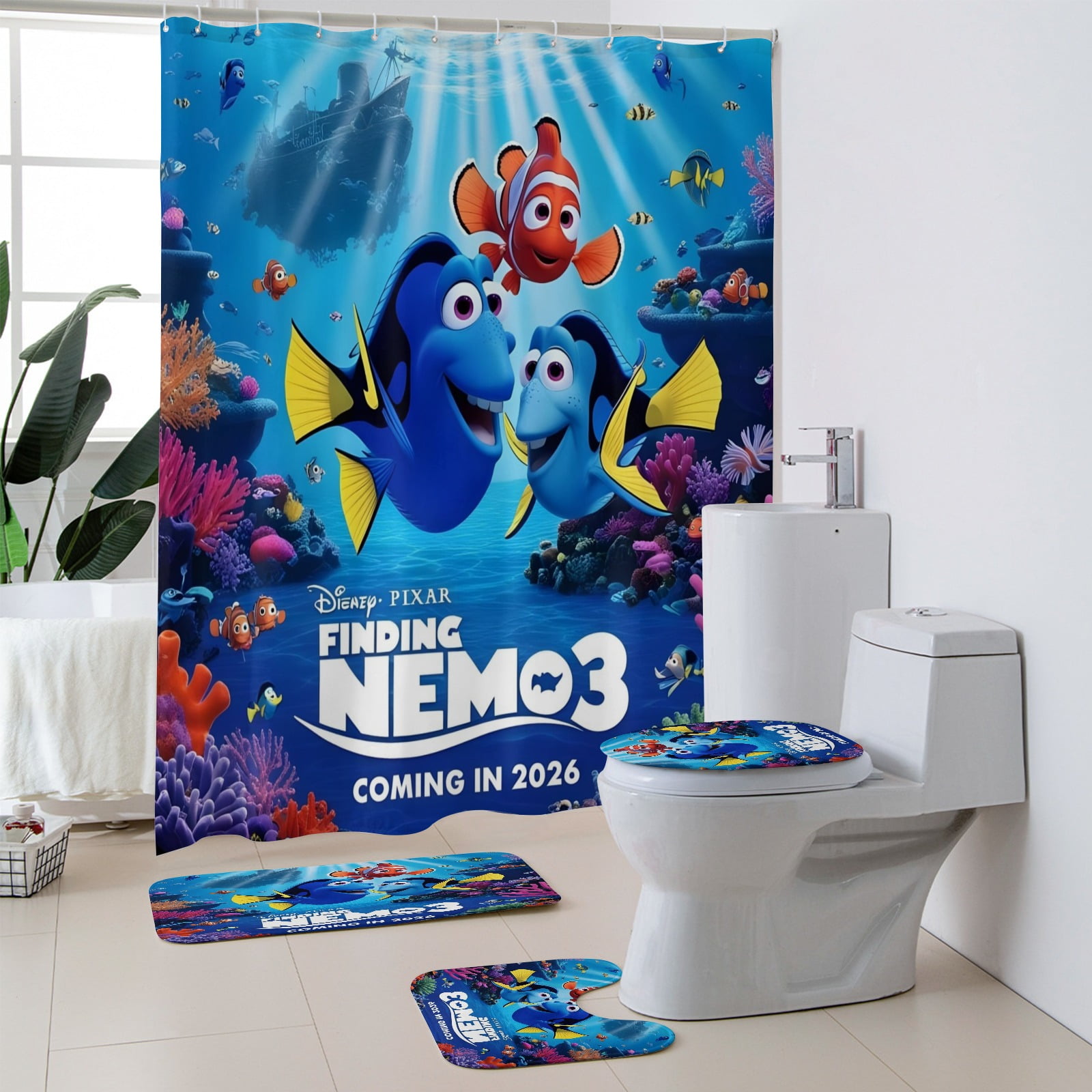 Finding Dory Polyester Bath 4-Piece—Shower curtain, toilet mat + two ...