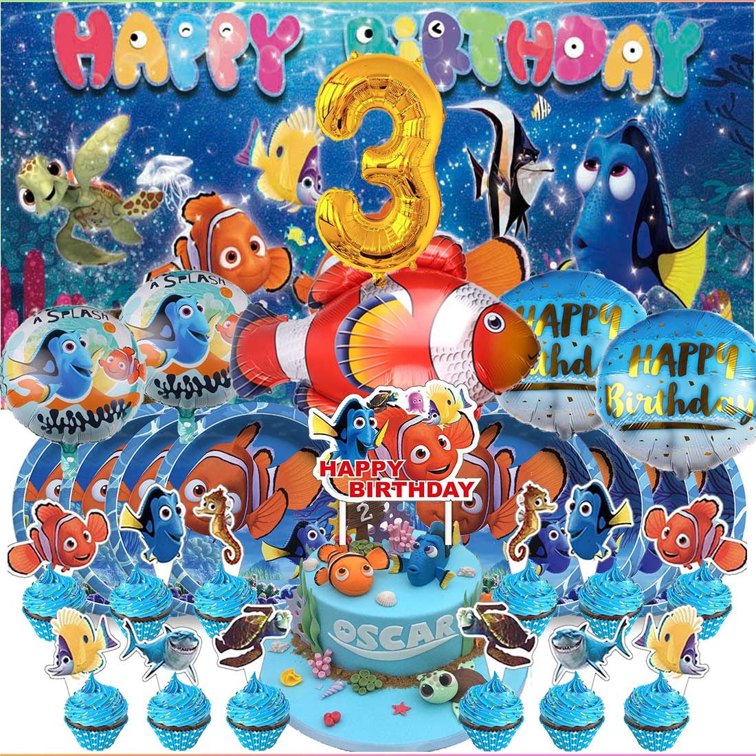 Finding Nemo 3rd Tableware Balloons Cake Toppers Backdrop Banner ...