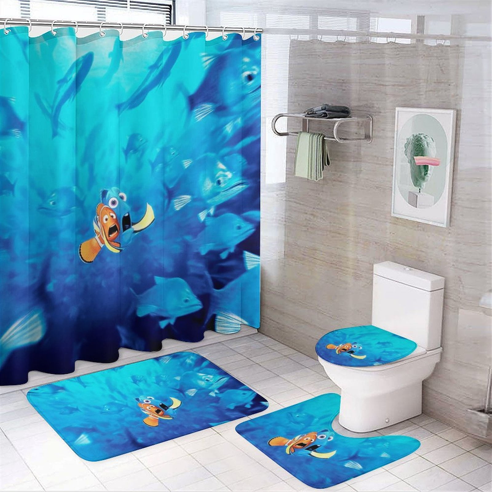 Finding Nemo 4 Pcs Shower Curtain Set with Rugs And Toilet Lid Cover ...