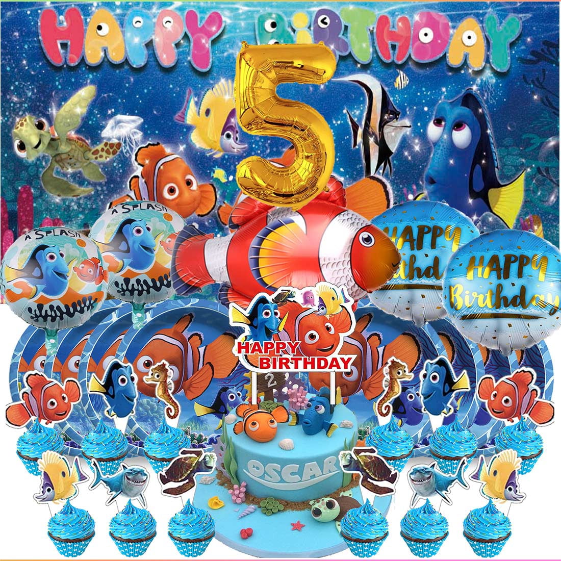 Finding Nemo 5th Tableware Balloons Cake Toppers Backdrop Banner ...