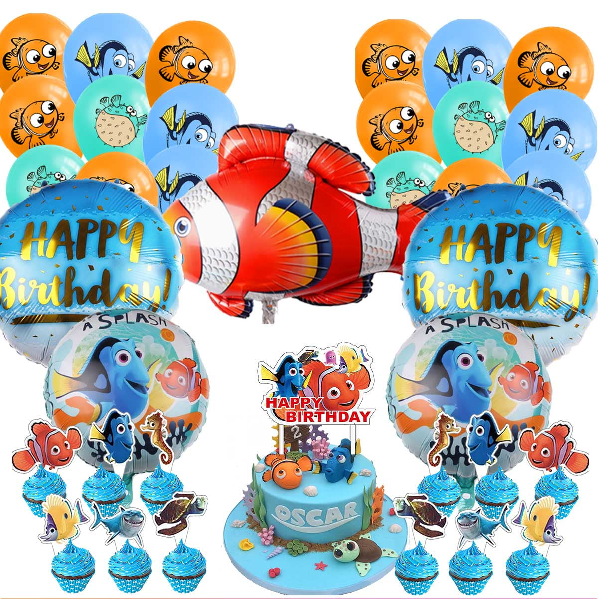 Finding Nemo Balloons Cake Topper Party Supplies Birthday Set Decorations Kit Fans - Walmart.com