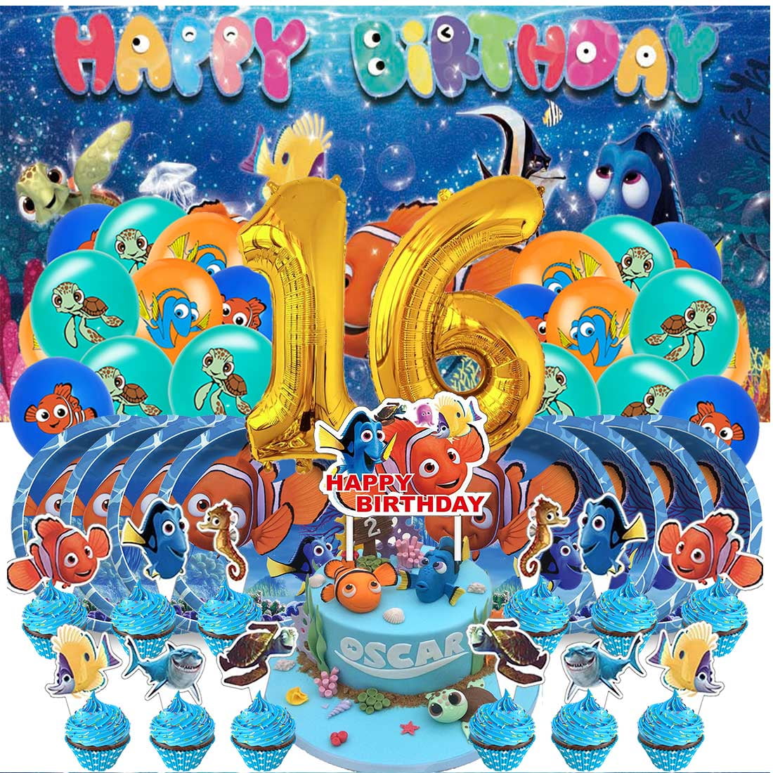 Finding Nemo Balloons Party Supplies 16th Decor Tableware Birthday Cake ...