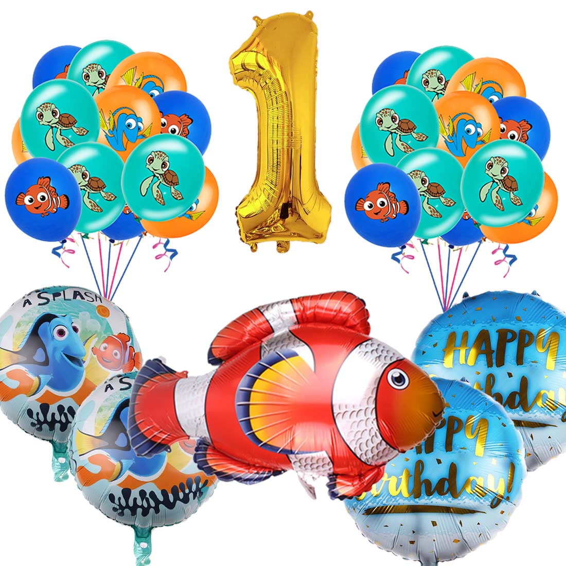 Finding Nemo Balloons Party Supplies 1st Big Number Decorations Decor Kit Birthday - Walmart.com