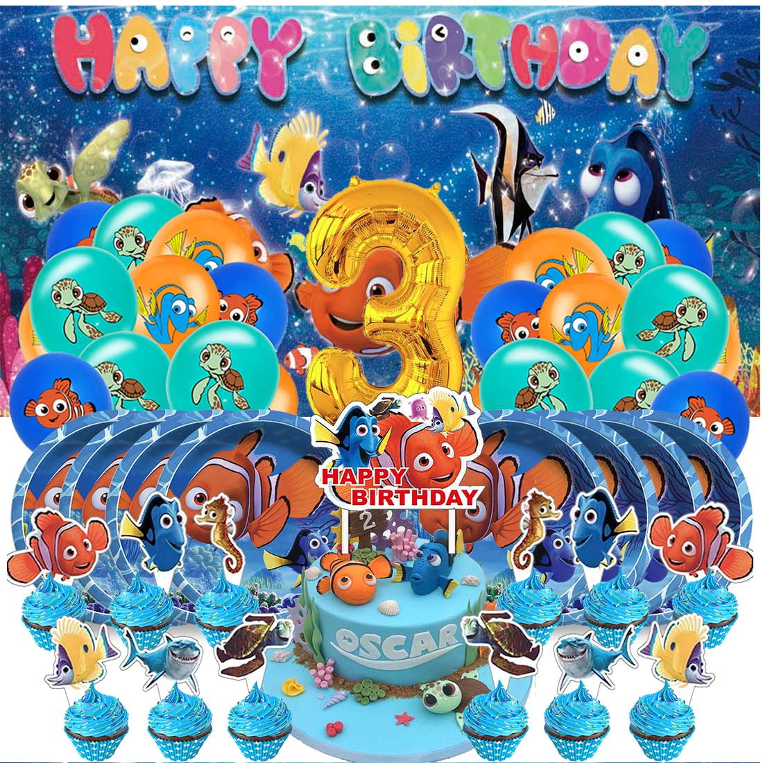 Finding Nemo Balloons Party Supplies 3rd Decor Tableware Birthday Cake ...