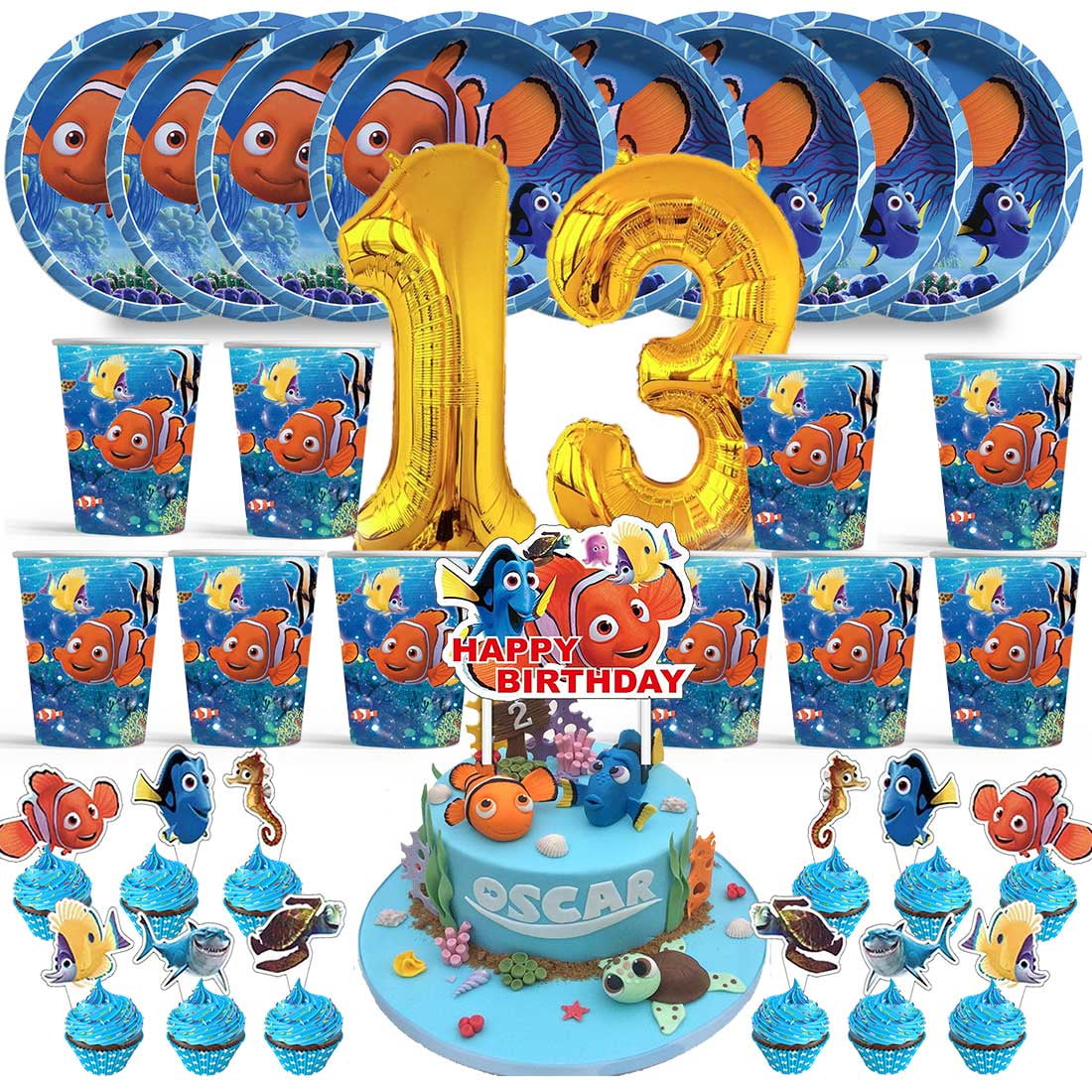 Finding Nemo Birthday 13th Cups Party Supplies Plates Fans Decorations ...
