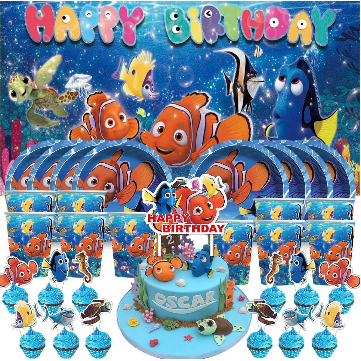 Finding Nemo Birthday Cups Party Supplies Decor Backdrop Plates Fans ...