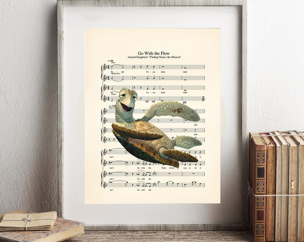 Finding Nemo Crush Go With The Flow Sheet Music Art Print ,Decor For ...