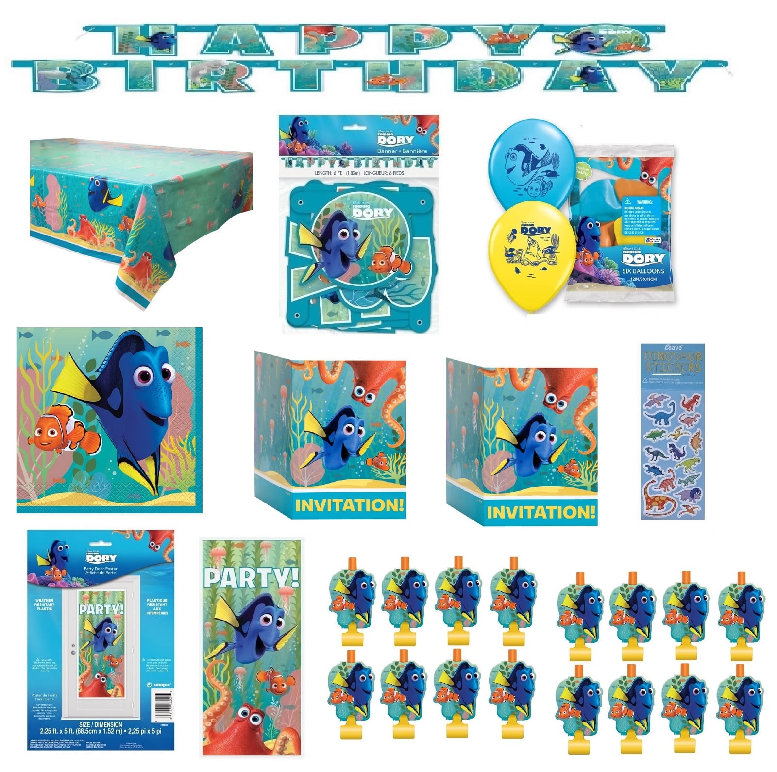 Finding Nemo Dory Birthday Party Supplies Bundle includes 16 Napkins, 1 ...