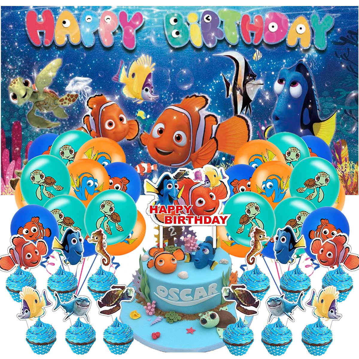 Finding Nemo Latex Balloons Party Supplies Decor Banner Backdrop Kit Birthday Decorations ...