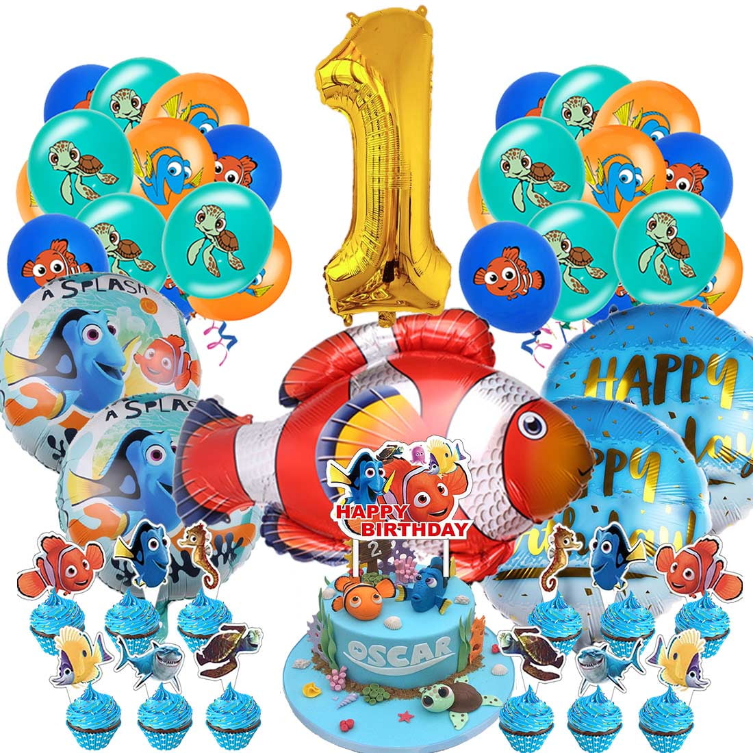 Finding Nemo Party Supplies 1st Decor Kit Balloons Birthday Cake Topper ...