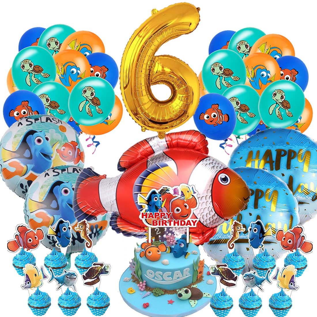 Finding Nemo Party Supplies 6th Decor Kit Balloons Birthday Cake Topper ...