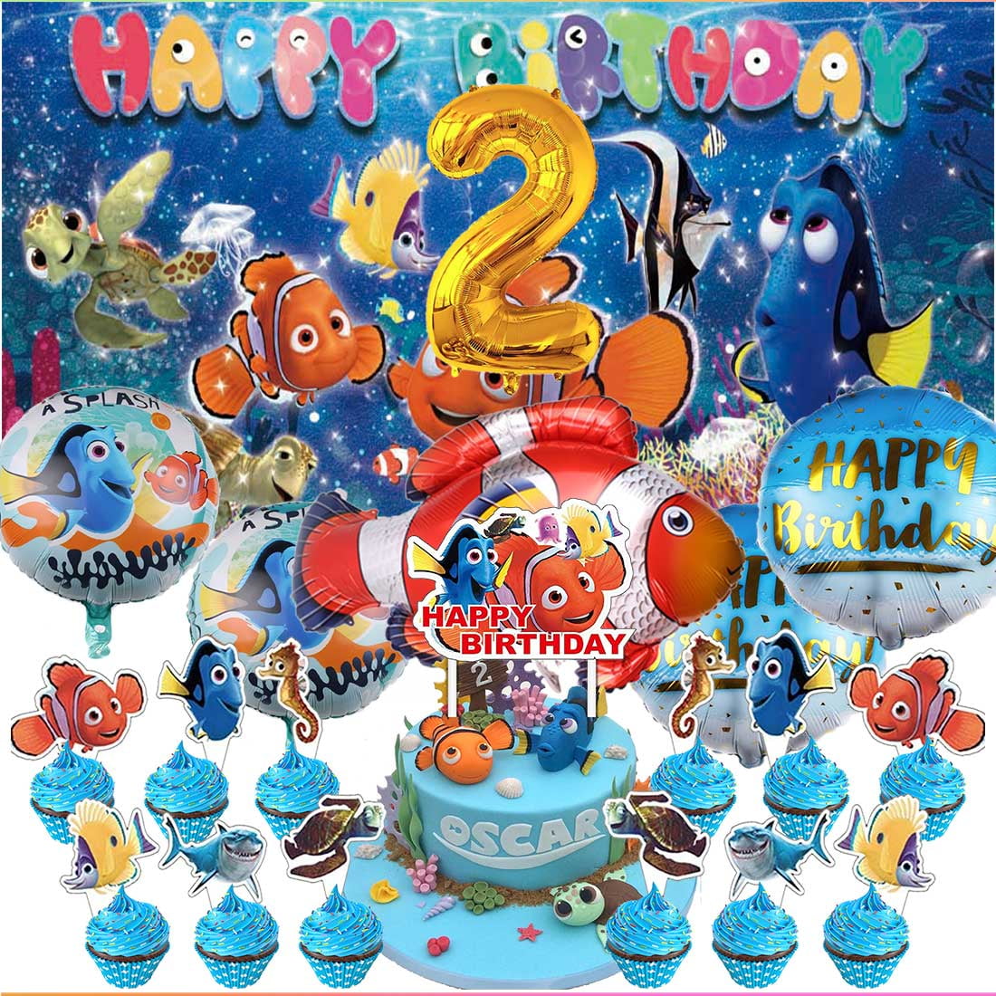 Finding Nemo Party Supplies Decor 2nd Kit Balloons Birthday Cake Topper ...