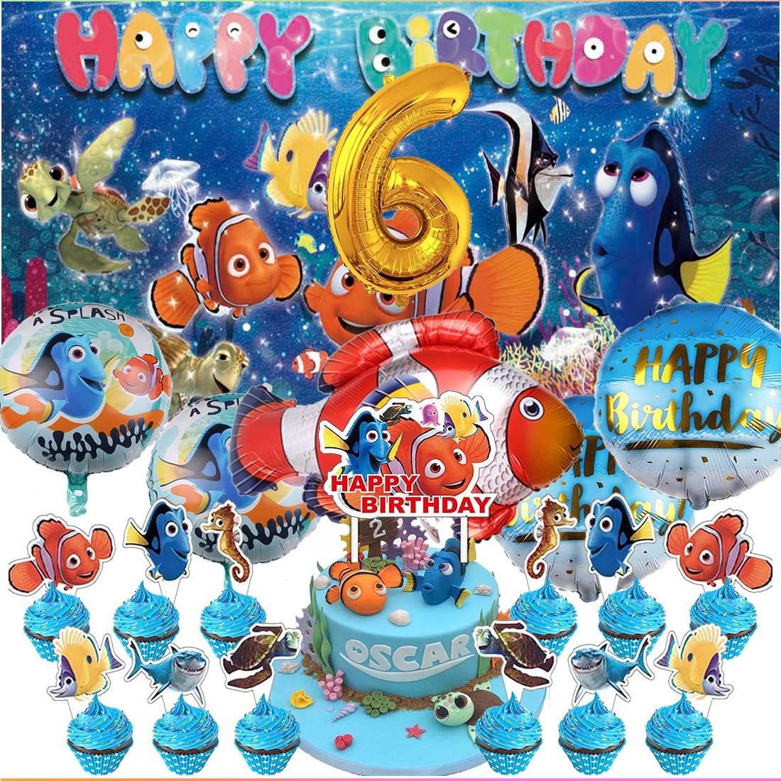 Finding Nemo Party Supplies Decor 6th Kit Balloons Birthday Cake Topper ...