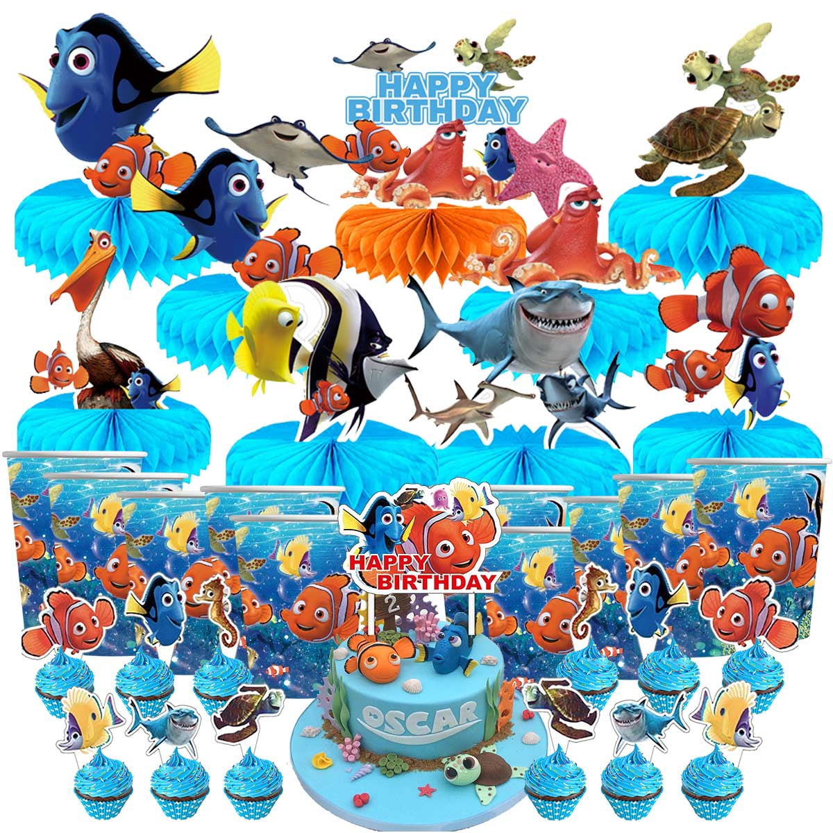 Finding Nemo Party Supplies Decor Cups Fans Decorations Honeycomb ...