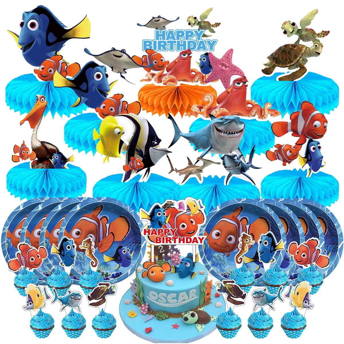Finding Nemo Party Supplies Decor Plates Fans Decorations Honeycomb ...