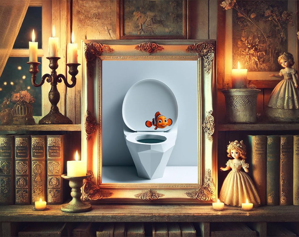 Finding Nemo Swimming Out Of Toilet Bathroom Art Print, Nemo Bathroom ...