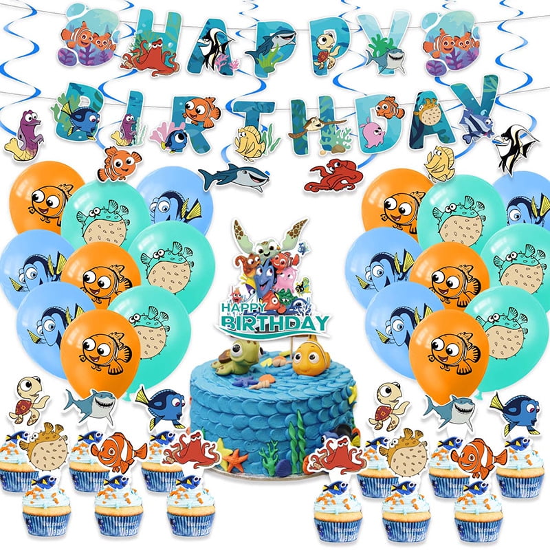 Finding Nemo Theme Birthday Party Flag Balloons Cake Toppers Decoration ...