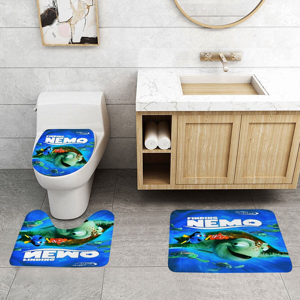 Finding Nemo floor mat and toilet set is durable,and adds a nostalgic ...
