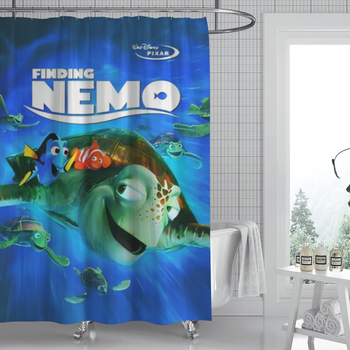 Finding Nemo shower curtain features an iconic print, is waterproof and ...